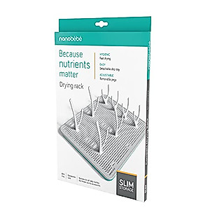 Nanobebe Slim Drying Rack – Adjustable Baby Bottle Drying Mat with Built in Drainer & 8 Moveable Pegs – Easily Dry & Store Breastfeeding Essentials Anywhere with Travel Bottle Drying Rack
