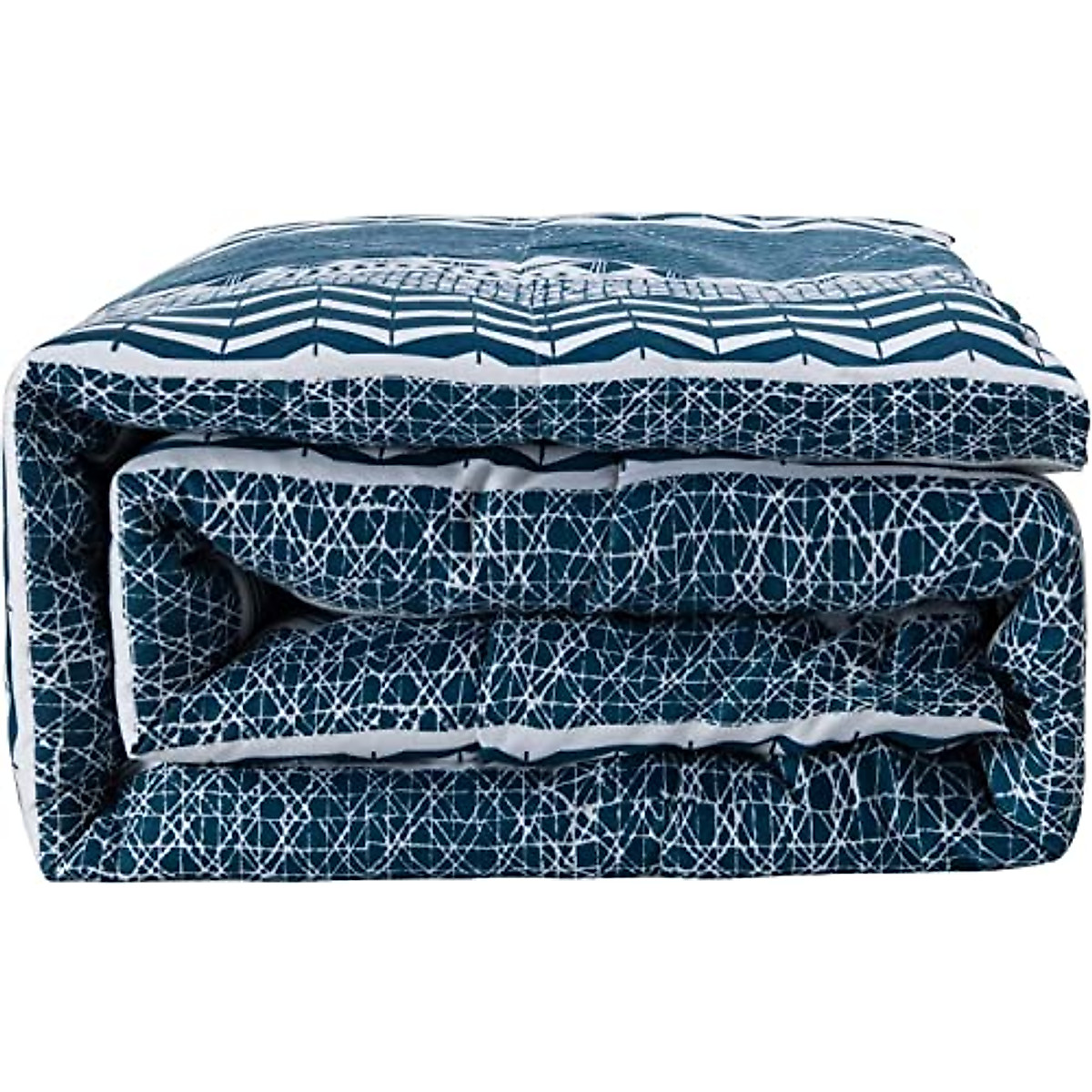 Shatex Full Size Comforter Set (86x82Inch) 3 Pieces,Cozy Bedding for All Season,Blue Bohemian Stripes Comforter,Ultra Soft 100% Microfiber Polyester,Triangle Comforter with 2 Pillow Shams (20x26Inch)