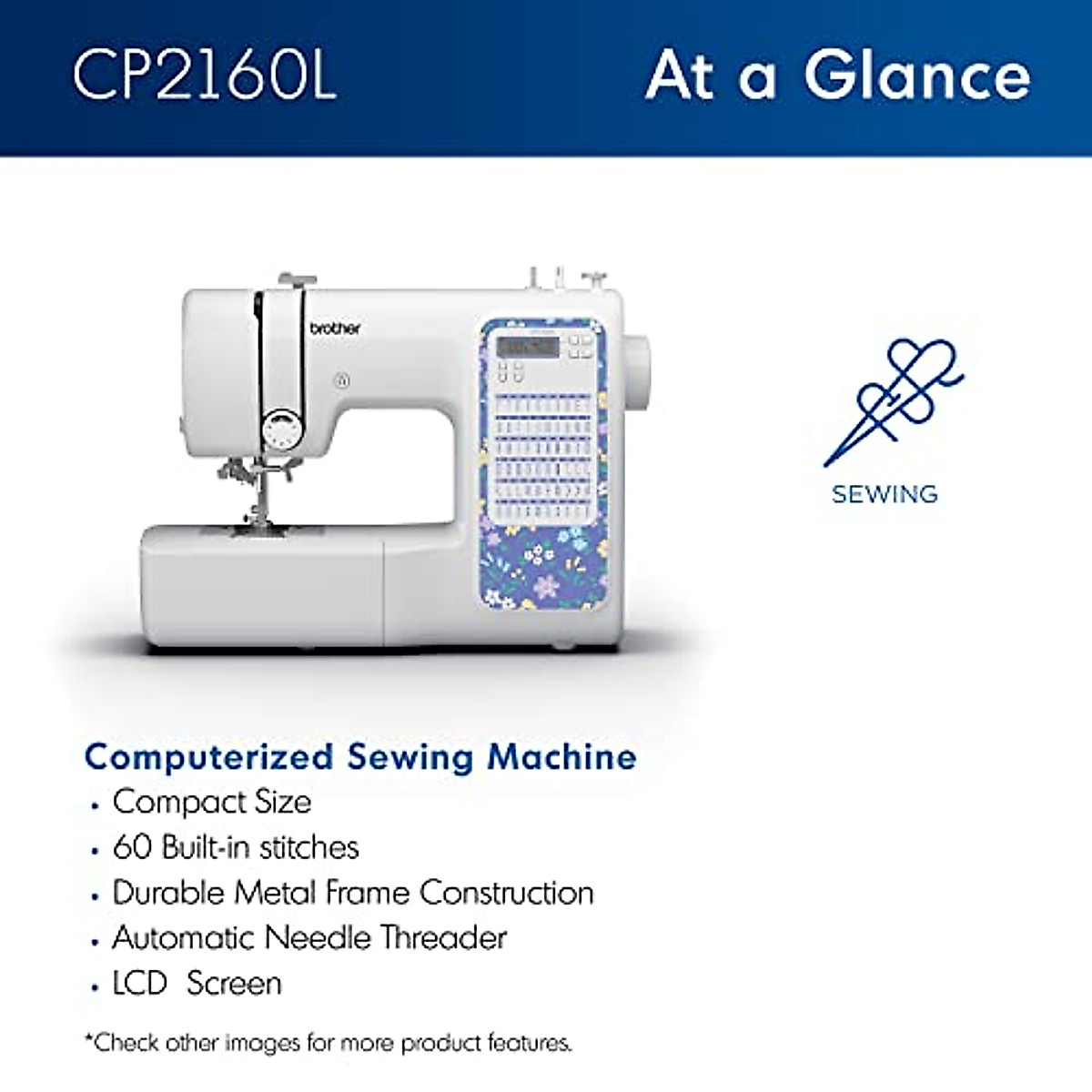 Brother CP2160L Computerized Sewing Machine with 60 Built -In Stitches, LCD Display, 7 Included Feet, Lavender Floral