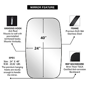 ANDY STAR Black Oval Mirrors for Bathroom, Large 24x40’’ Matte Black Metal Framed Oblong Wall Mirror, Modern Black Vanity Mirror in Stainless Steel Frame Wall Mount Horizontal or Vertical