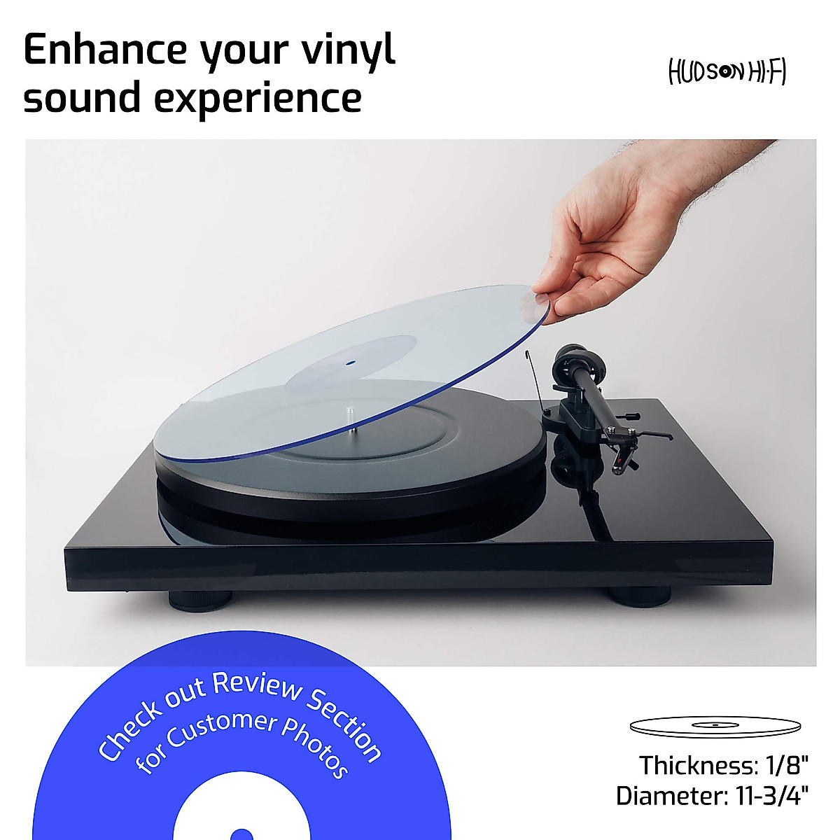 Acrylic Turntable Mat - 11.75" BlueLit Vinyl Record Acrylic Mat - Precision Machined Acrylic Turntable Platter Mat w/Record Label Recess - See-Through Record Mat for Standard 12" Turntable Platters