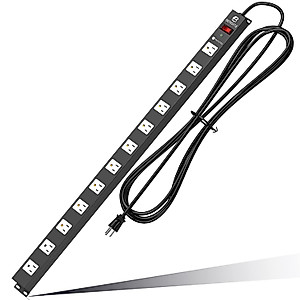BERIGTTA 12 Outlet Surge Protector Metal Power Strip, 1800J Mountable Power Outlet, Heavy Duty Workshop Metal Power Strip for Commercial, Industrial, School and Home,15A 125V 1875W (6FT)