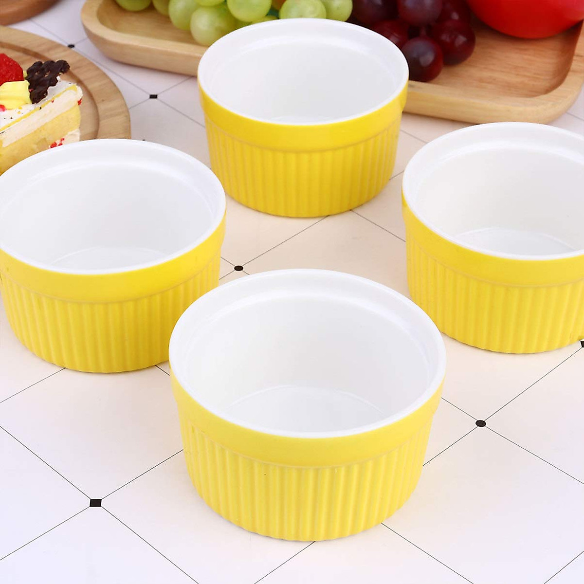PRETYZOOM Ceramic Ramekins Porcelain Dishes Dessert Custard Baking Cup Round Ceramic Pudding Cup Bowl Ramekins Bakeware for Baking Serving Creme Brulee Lava Cake 5pcs