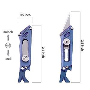 Tacray Titanium EDC Utility Knife with a bottle opener and in the tail, Pocket Knife Box Cutter with Retractable and Replaceable Blade, Mini Knife for Multiple Cutting Tasks（Blue)