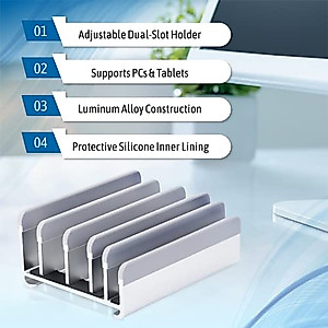 Elestoria Multiple Laptop Holder Vertical – Adjustable Laptop Vertical Stand Holds 5 Devices, Fits All MacBooks Laptops Tablets and Mobiles (up to 17.3”). Closed Upright Vertical Laptop Stand for Desk