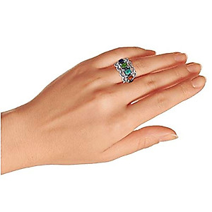 Personalize Southwest Boho Western Style 5 Rectangle Multi Color Genuine Gemstones Bezel Set Purple Blue Green Orange Statement Wide Band Ring For Women Oxidized .925 Sterling Silver Customizable