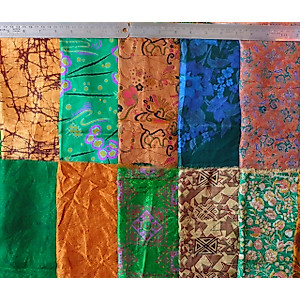 Vintage Sari Fabric 14 Pcs Brown & Green 12"*20" Silk Sari Scrap Remnants Lot for Journal Scrapbook Wrap Craft Project Jewelry Applique DIY Gift Wrap BRGR14