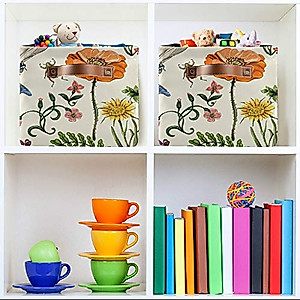 susiyo Large Foldable Storage Bin Beautiful Floral Fabric Storage Baskets Collapsible Decorative Baskets Organizing Basket Bin with PU Handles for Shelves Home Closet Bedroom Living Room-1Pack