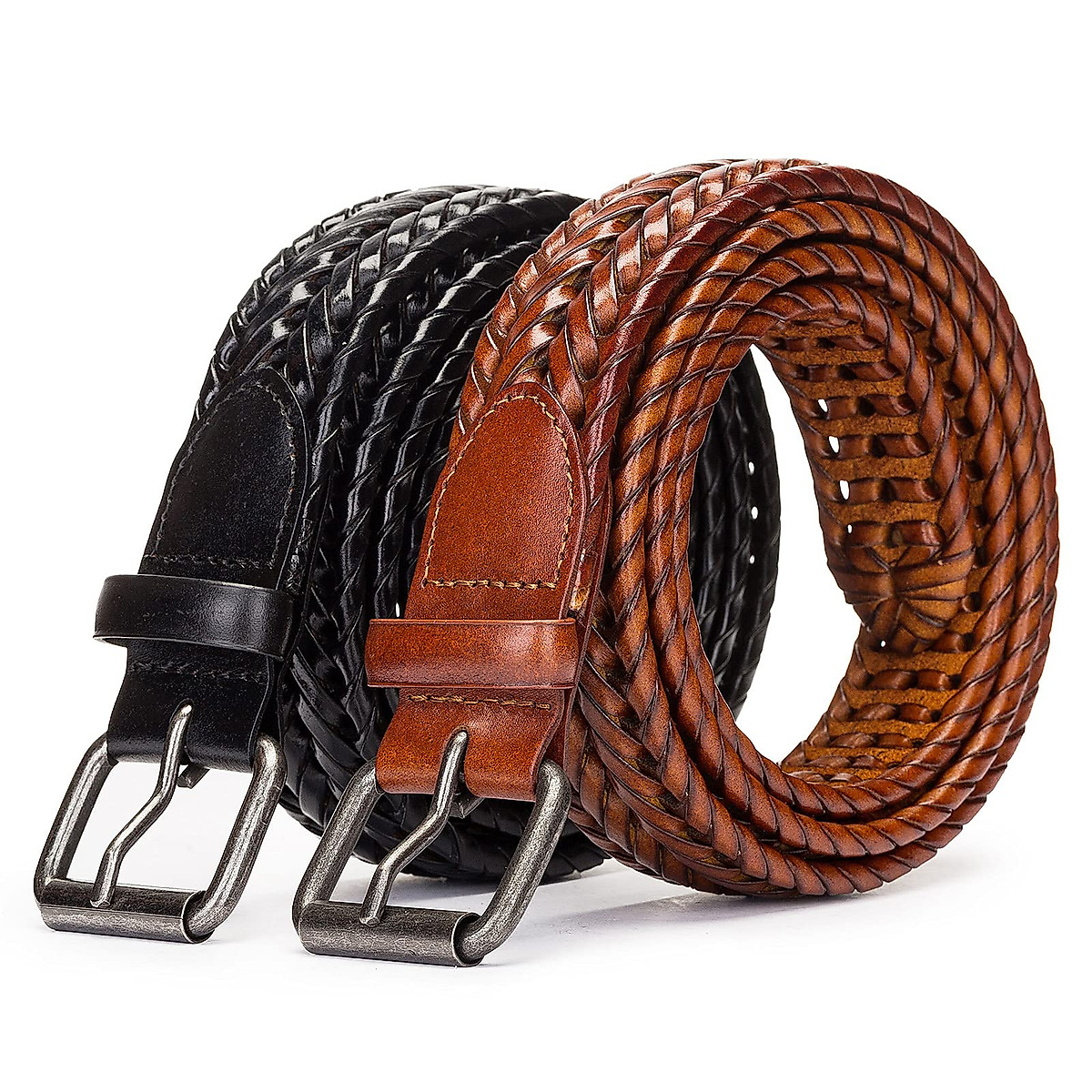 Tanpie Fashion Men's Braided Belt Leather Strap for Jeans Brown Large