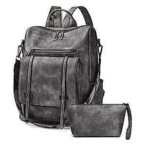 OPAGE Backpack Purse for Women Leather Backpack Purse Travel Backpack Fashion Designer Ladies Shoulder Bags With Wristlets, 14-in Height, Dark Grey