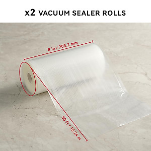8" x 50' Vacuum Sealer Rolls, 2 Pack with 5 Liquid Block Bags, Perfect for Food Storage, Sous Vide, and Meal Preparation, Lock Fresh and Nutrients