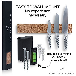 Magnetic Strip Knife Holder – Etched Wood Knife Rack or Bar with Hardware for Hanging & Wall Mounting. – Kitchen Utensil Organizer & Storage by Fiddle & Finch, 16 Inch. Circle Design