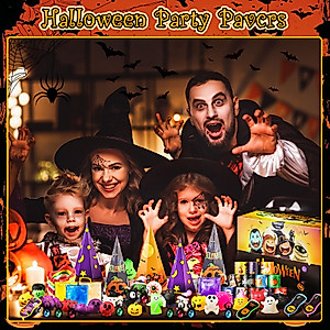 169 Pcs Halloween Party Favors for Kids, 24 Pack Halloween Slime and Kawaii Mochi Squishy Fidget Toys Bulk Stuffer Witch Hat, Non Candy Halloween Treats Bags Filler Classroom Favors