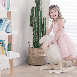 Rocking Horse for 1+ Year, Baby Rocking Horse for 1 Year Old,Wooden Cow/Yak Horse Rocking with Wicker Plush Fur for 2 Years Old(Bull Buffalo) (White Lamb)