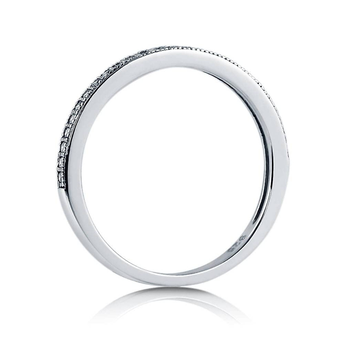 BERRICLE Sterling Silver Wedding Rings Micro Pave Set Cubic Zirconia CZ Half Eternity Ring for Women, Rhodium Plated Size 7