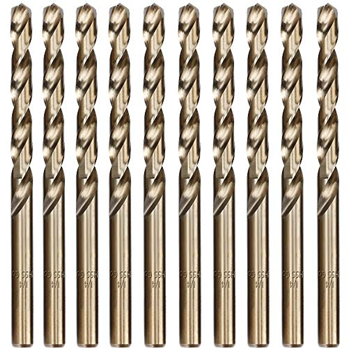 Hymnorq 1/4 Inch Fractional Size M35 Cobalt Steel Twist Drill Bit Set of 10pcs, Jobber Length and Straight Shank, Extremely Heat Resistant, Suitable for Drilling in Stainless Steel and Iron