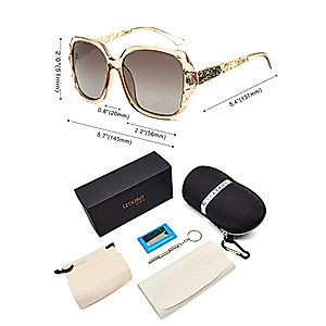 LECKIRUT Oversized Sunglasses for Women Polarized UV Protection Classic Fashion Ladies Shades Coffee Frame Coffee Lens