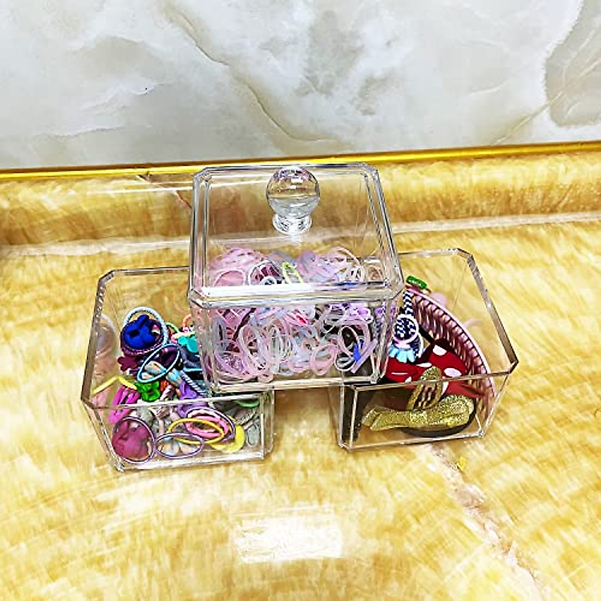 ZEQIDOU Hair Accessories Organizer, Hair Organizer Storage, Acrylic Headbands Holder, Hair Tie,Hair Tools,Scrunchie Storage Organizer, Clear 3 Stackable Holder with Lids for Organizing