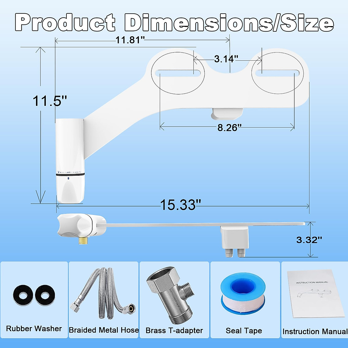 Bidet Attachment for Toilet, Ultra-Slim Non-Electric, Self Clean Bidet Sprayer, Adjustable Water Pressure, Dual Nozzle for Feminine/Posterior Wash, Easy to Install, White, BELLEARLY