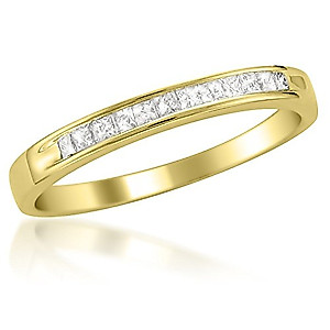 Beyond Brilliance 1/4 Carat Diamond, Channel-Set 14K Yellow Gold Princess Cut Diamond Bridal Wedding Band Ring (I-J, I2-I3) Natural Diamond Rings For Women | Gift Box Included Size-9.5