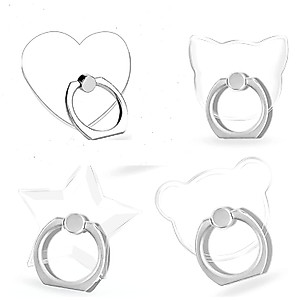 4 PCS Cell Phone Ring Holder Clear - Universal Transparent Cellphone Ring Holder Finger Kickstand 360 Rotation for All Smartphones