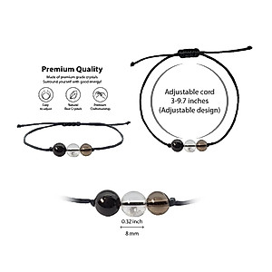 New BOHO GARDEN Healing Bead Bracelets - Spiritual Crystal Beaded Bracelet - Made of 3 Real & Natural Gemstones, Adjustable 3-9.7” Black Rope - Gem Stones Jewelry for Men, Women, Teens, Kids - 8mm