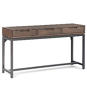 SIMPLIHOME Banting SOLID WOOD and Metal 54 inch Wide Wide Console Sofa Entryway Table in Walnut Brown with Storage, 3 Drawers, for the Living Room, Entryway and Bedroom