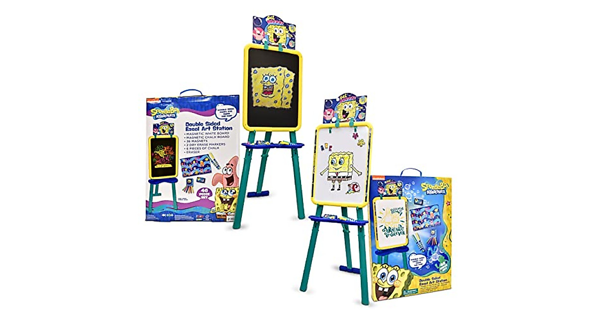 Spongebob Art Easel for Kids - Dual-Sided Magnetic & Chalkboard