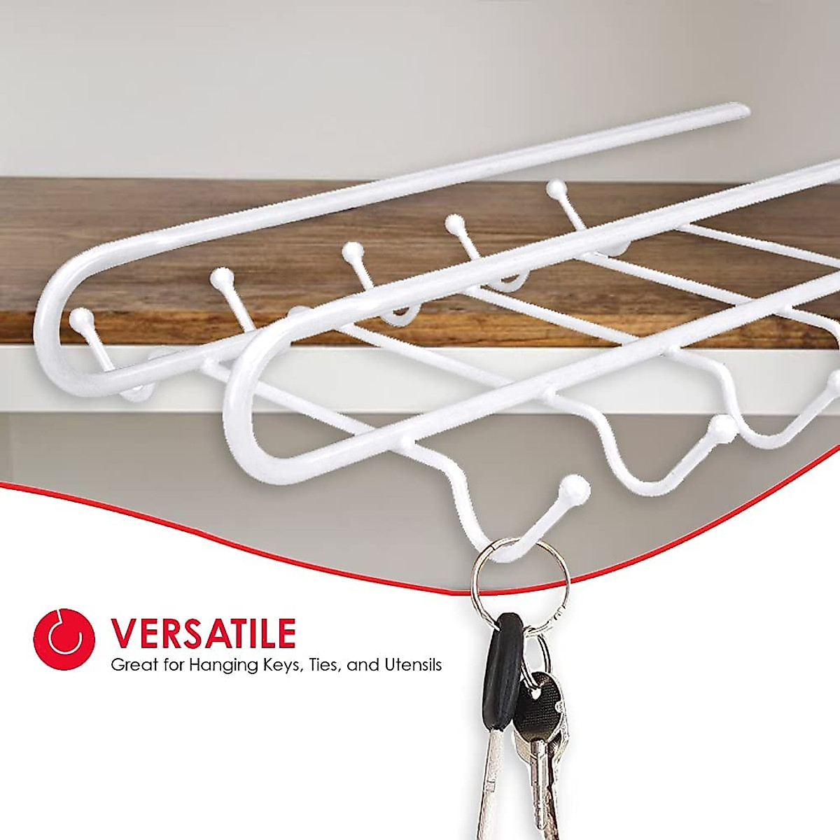 Home Basics 10 Hook Under Shelf Mugs Cup Storage Drying Holder Rack, and closet or Cabinet Hanging Organizer Rack for Ties and Belts, White