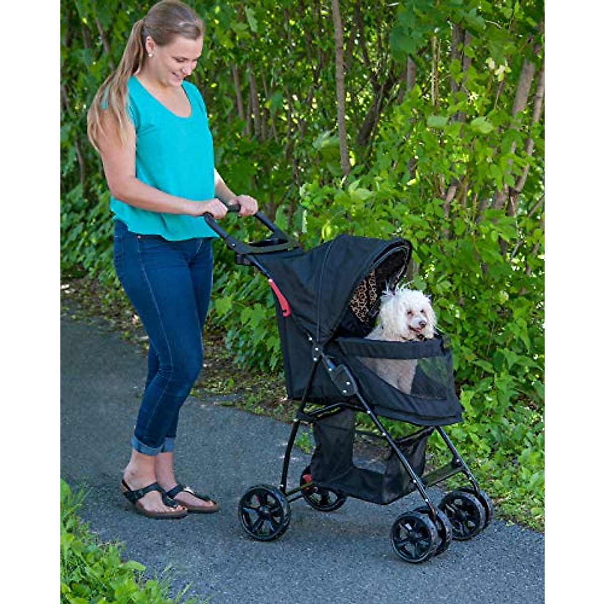 Pet Gear No-Zip Happy Trails Lite Pet Stroller for Cats/Dogs, Zipperless Entry, Easy Fold with Removable Liner, Safety Tether, Storage Basket + Cup Holder, 4 Colors
