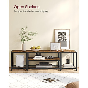 VASAGLE Modern TV Stand for TVs up to 75 Inches, 3-Tier Entertainment Center, Industrial TV Console Table with Open Storage Shelves, for Living Room, Bedroom, Rustic Brown and Black ULTV098B01
