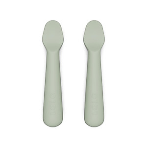 Lalo Little Spoon Set - 2 Piece Baby Spoons Set for Infants & Babies - Made From Food Grade Silicone Dishwasher Safe - Baby Feeding Essentials for Early Stage Mealtime - Sage