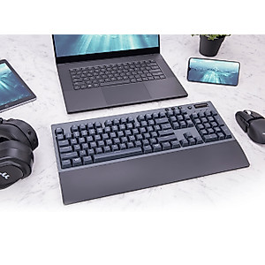 Thermaltake W1 Wireless Gaming Keyboard Cherry MX Blue, 2.4GH per Minute, Bluetooth 4.2, Low Energy Technology, USB Type-C Connection. GKB-WOW-BLSNUS-01,Titanium Gray