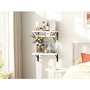 SUPERJARE Wall Mounted Floating Shelves, Set of 2, Wide Display Ledges, 11.8 Inch Deep, Large Storage Rack for Room/Kitchen/Office - White
