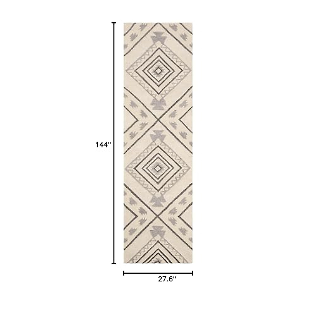 SAFAVIEH Casablanca Collection Runner Rug - 2'3" x 12', Ivory & Grey, Handmade Wool Moroccan Tribal, Ideal for High Traffic Areas in Living Room, Bedroom (CSB302A)