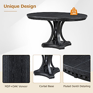 POCIYIHOME 5-Piece Set, Wood Two-Size Round to Oval Extendable Butterfly Leaf, 4 Upholstered Dining Armrest, Table/Chairs for 4 (Black Oak), 42~58" L x 42''W x 30''H