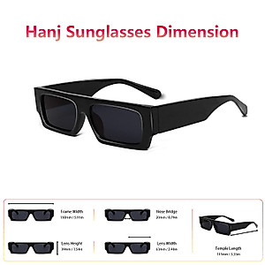 Hanj 90s Small Vintage Narrow Square Sunglasses for Men Women UV400 Trendy Retro Black Glasses Cool Rectangular Shades (Polished Black)