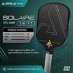 JOOLA Solaire Professional Pickleball Paddle with Carbon Friction Surface - Ideal Spin, Power, & Control - Pickleball Racket with Reactive Polypropylene Honeycomb 14mm Core - Paddle Cover Included