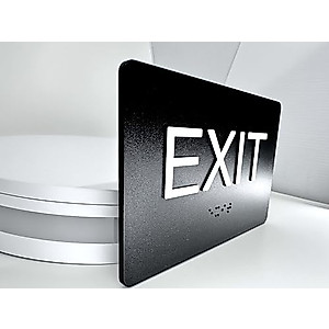 ADA Exit Sign, 6"x4", Braille Grade II + 3M Double Sided Tape (Black)