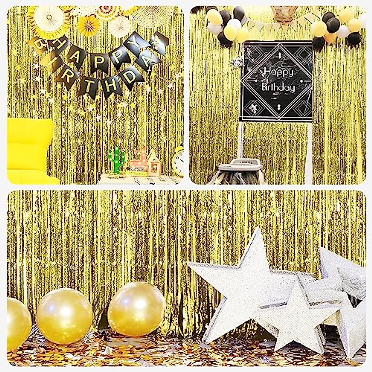 EMART 6.5x10ft Adjustable Photo Backdrop Pipe and Drape Stand Kit with 2 Pack 3.2 ft x 9.8 ft Gold Tinsel Backdrop for Wedding Birthday Christmas Party