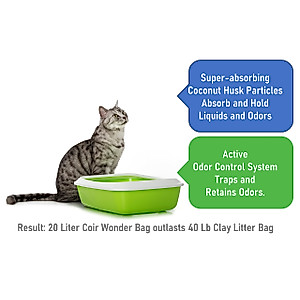 Coir Wonder Coconut Cat Litter – Natural, Non-Clumping Kitty Litter - Ultra Lightweight Bag Lasts Same As 40 Lb Clay – with Activated Charcoal Odor Control – Bedding for Chicken Coop and Small Pets