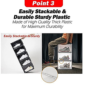 Letusto Premium Shoe Storage Boxes - Clear Plastic Shoe Throne Display Case (6 pack, Neon Green), Stackable Shelves Large Sneaker Containers Cases with Lids + 6 Hygiene Pads & Shapers