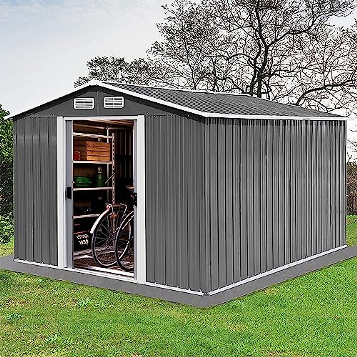 UBGO 10x8 FT Outdoor Metal Storage Shed,Waterproof Metal Garden Tool Storage Shed with Sloping Roof and Lockable Door,Garden Sheds Outdoor Shed for Backyard Garden Patio Lawn