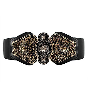 maikun Women's Wide Stretch Elastic Waist Cinch Belt Fashion Vintage Metal Buckle Dress Belt Waist Size 33-41''