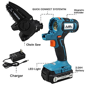 KuAFu 20V Power Tool Combo Kit-Cordless Power Hedge Trimmer and Chain Saw with Security Lock for Wood Cutting Tree Trimming,2.0AH Battery and Charger
