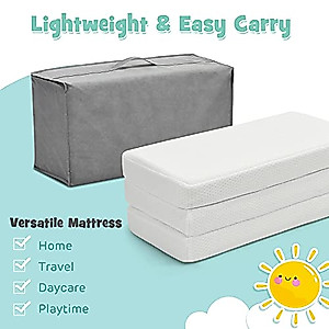 BABY JOY Pack n Play Baby Mattress Pad, 3'' Thick Foldable Mini Toddler 38''x26'' Crib Mattress w/Carrying Bag, Removable Zippered Cover, Portable Playard Mattress for Baby Toddlers