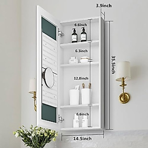 Vacolitel Single-Door Bathroom Medicine Cabinet with Mirror, Recessed or Surface Mount Bathroom Wall Cabinet,Left-Opening (15"X36")