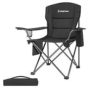 KingCamp Oversized Folding Camping Chair for Adults Portable Outdoor Lawn Heavy Duty with Cooler, Cup Holder, Side Pocket,Carry Bag, 1 Pack, Black