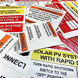 100-102_Solar Safety Labels- Pack of 43-2014, 2017 and 2020 NEC Pack -Solar Label Pack- 43 Premium UV Resistant Solar PV Safety Warning System Labels