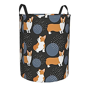 FeHuew Corgi Pattern Cartoon Puppy Dot Collapsible Laundry Basket with Handle Waterproof Fabric Hamper Laundry Storage Baskets Organizer Large Bins for Dirty Clothes,toys,Bathroom